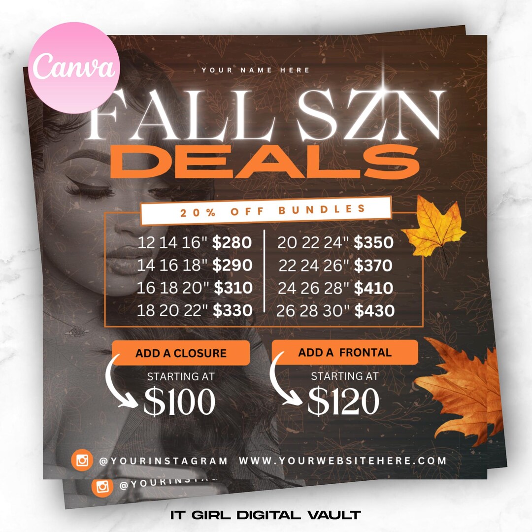 Fall Bundle Deals Flyer, Hair Bundles Flyer, Frontals and Closures ...