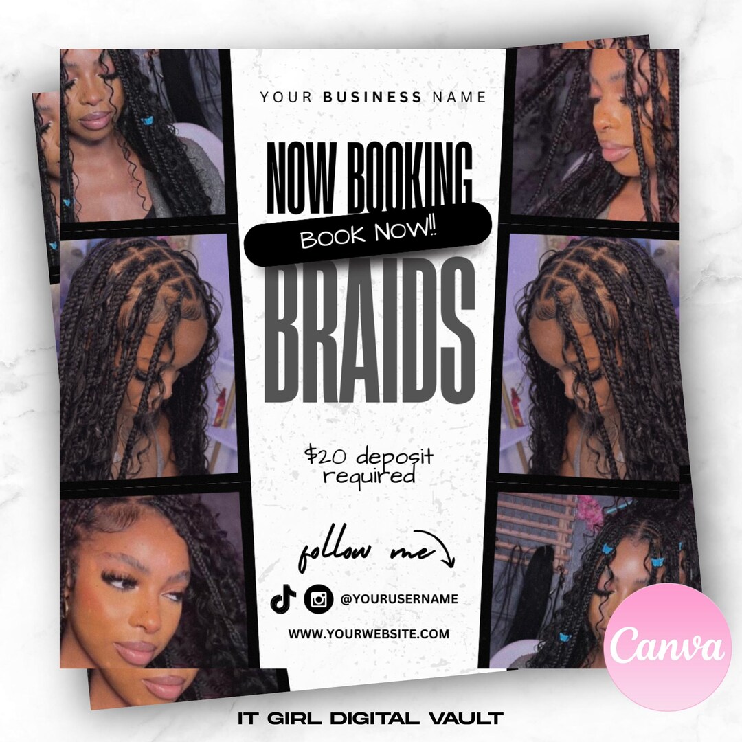 Editable Braids Flyer: Braids Specials, Hair Install (social Media) - Etsy