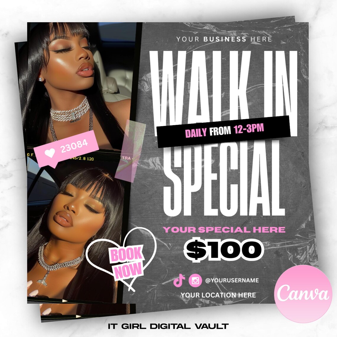 Editable Walk-in Appointment Flyer: Lashes, Nails, Hair (canva Template ...