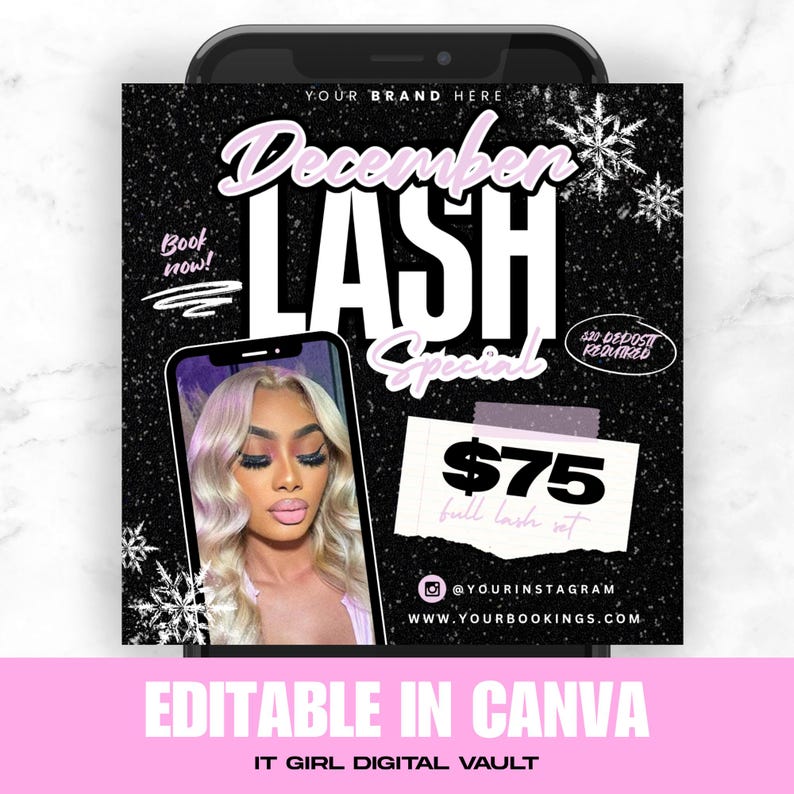 Editable December Lash Bookings Flyer, Lashes, New Appointments, Book ...