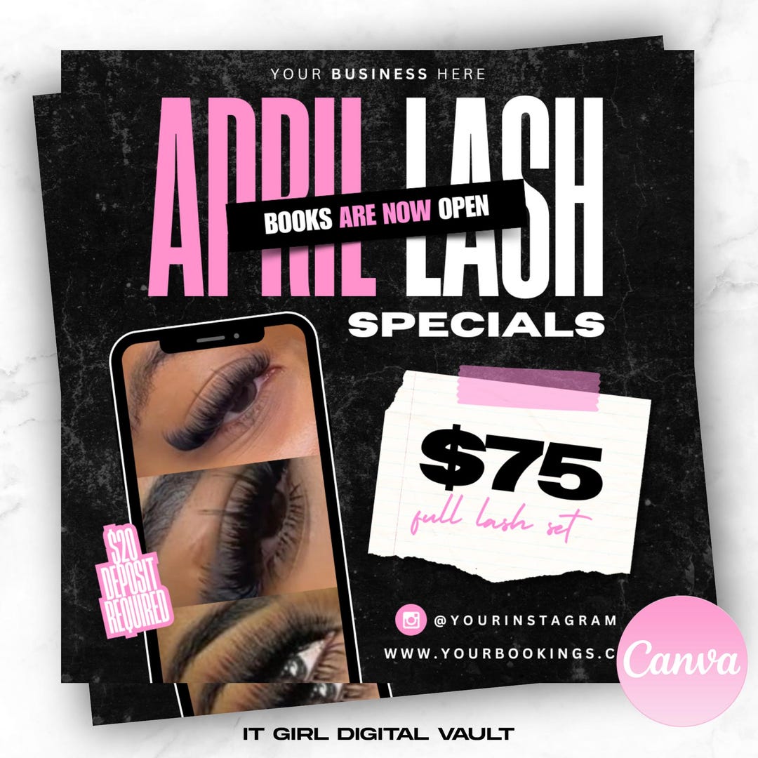 Editable April Lash Bookings Flyer: Canva Template - Etsy
