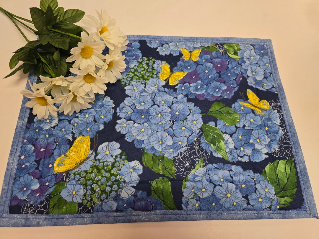 Blue Hydrangeas With Butterflies Placemats Set of 4 - Etsy