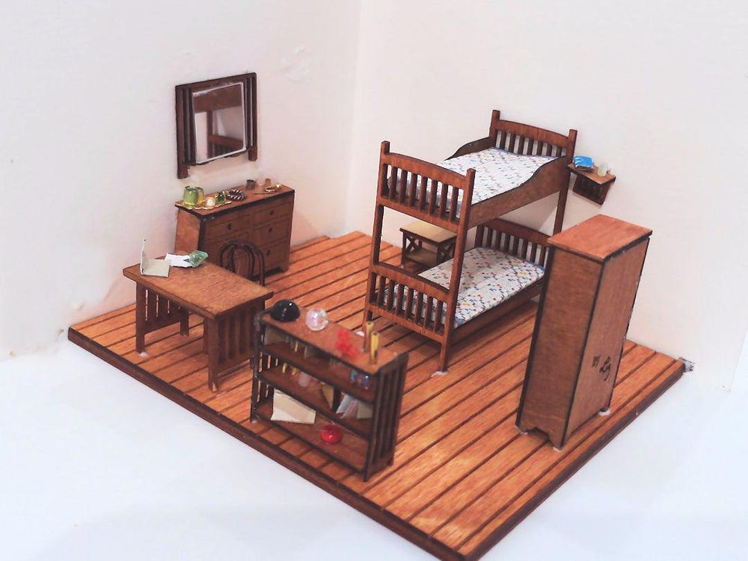 Quarter Scale Modern Slat Bedroom Set, Bunk Beds, Desk & Bookcase - Etsy