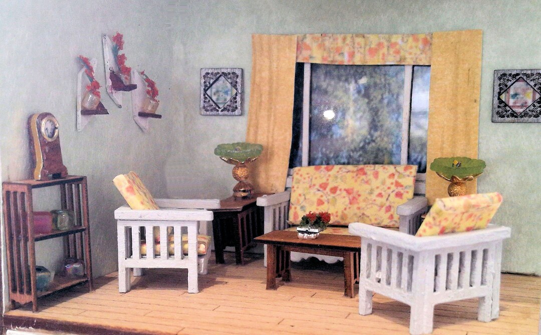 Miniature Living Room Furniture Kit - Slat Style Design - DIY Dollhouse ...
