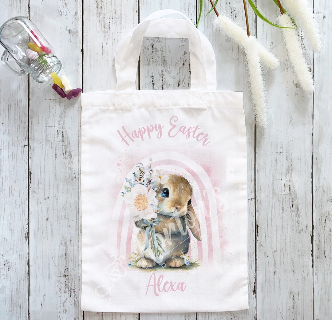 Personalised Easter Bunny Mini Tote, Rainbow Colours, Easter Bunny Gift ...