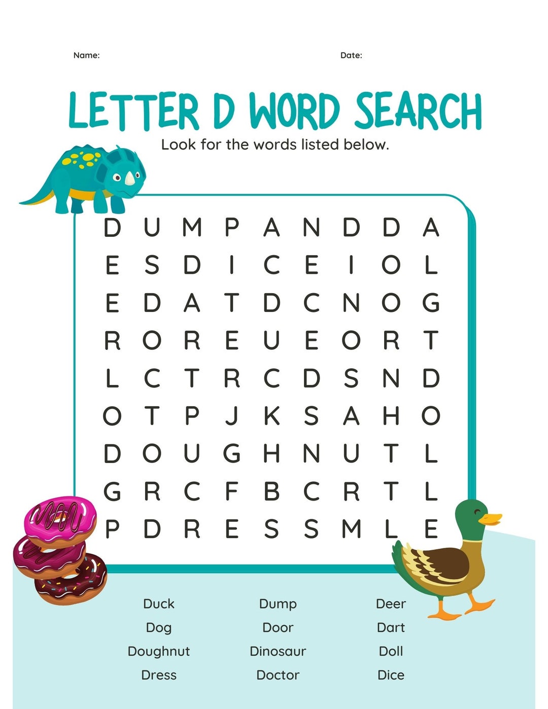 Letter D Word Search - Etsy