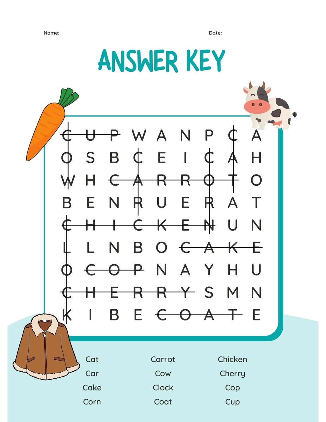 Letter C Word Search - Etsy