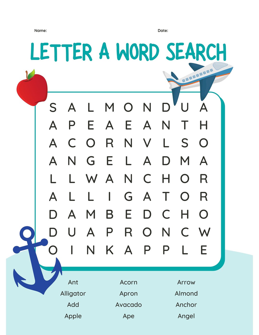 Letter A Word Search - Etsy