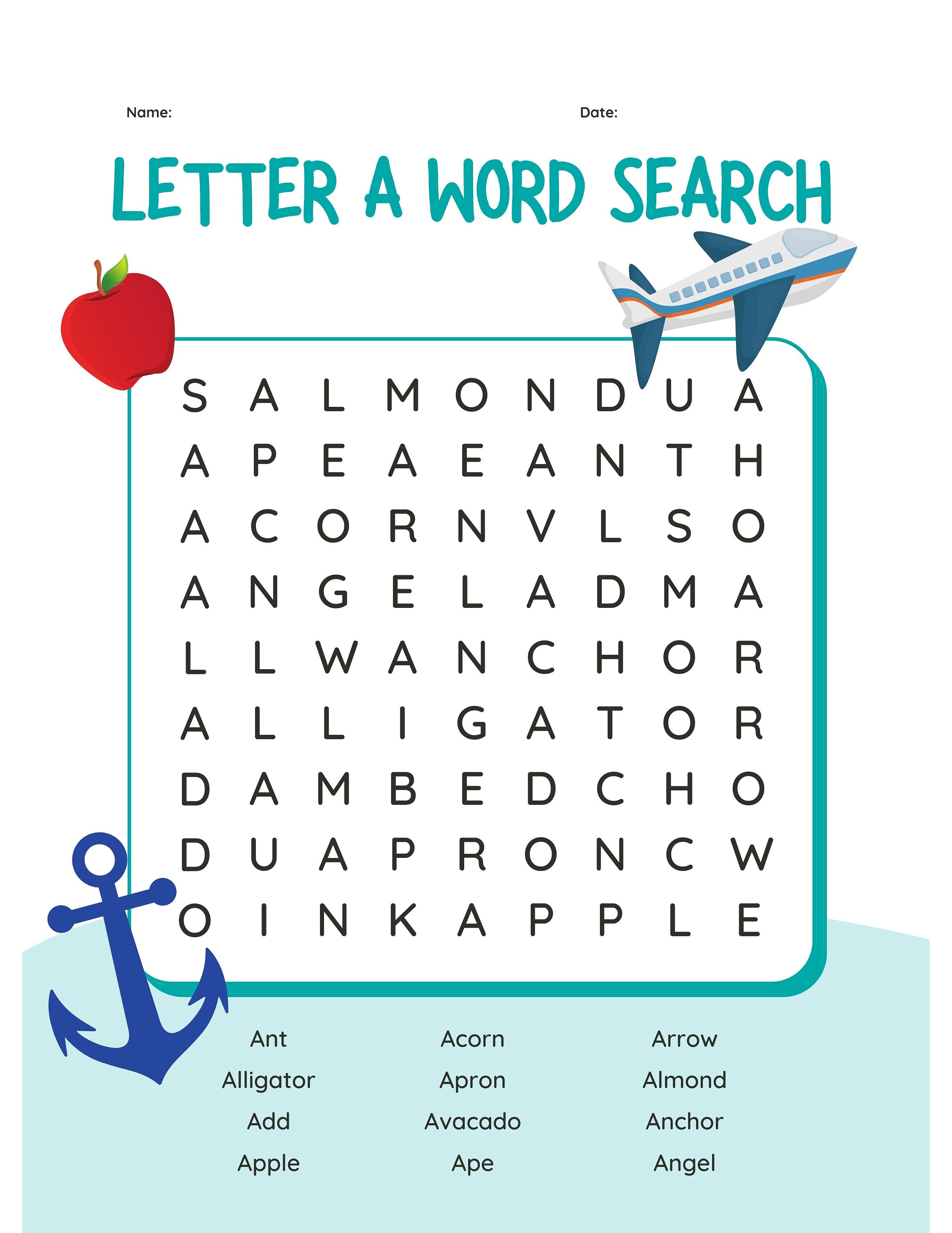 Letter A Word Search - Etsy