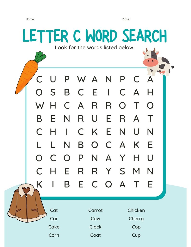 Letter C Word Search - Etsy