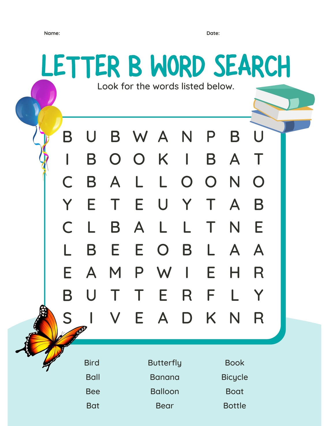 Letter B Word Search - Etsy