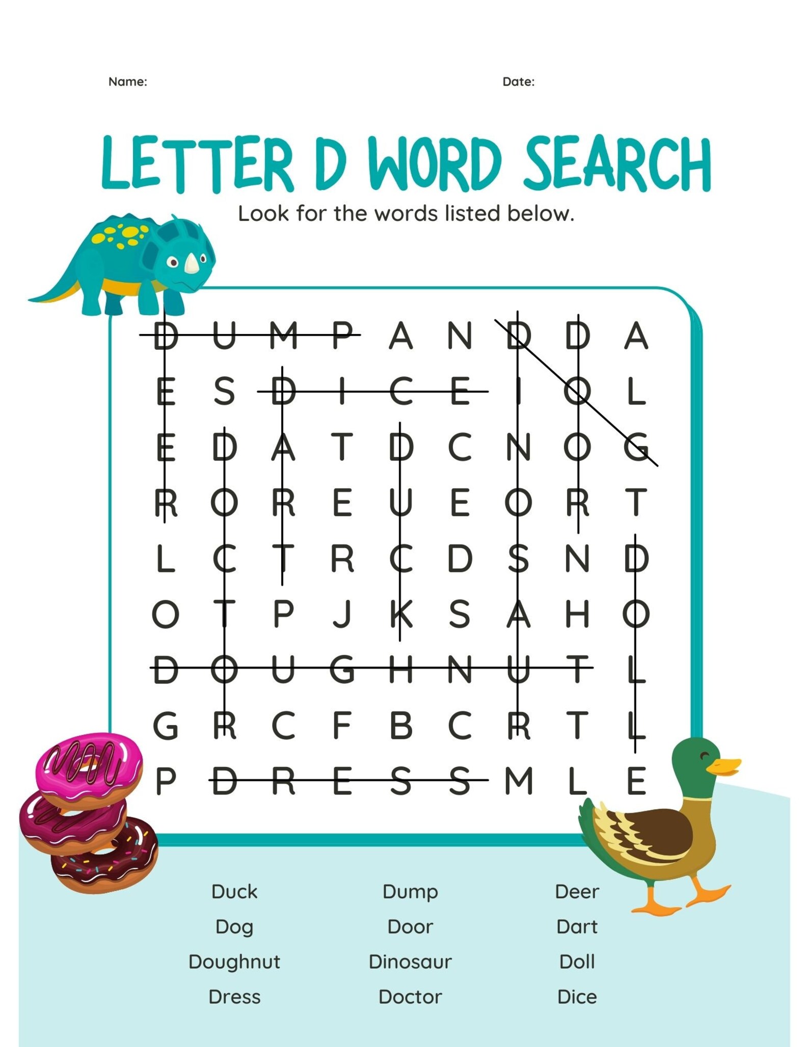 Letter D Word Search - Etsy