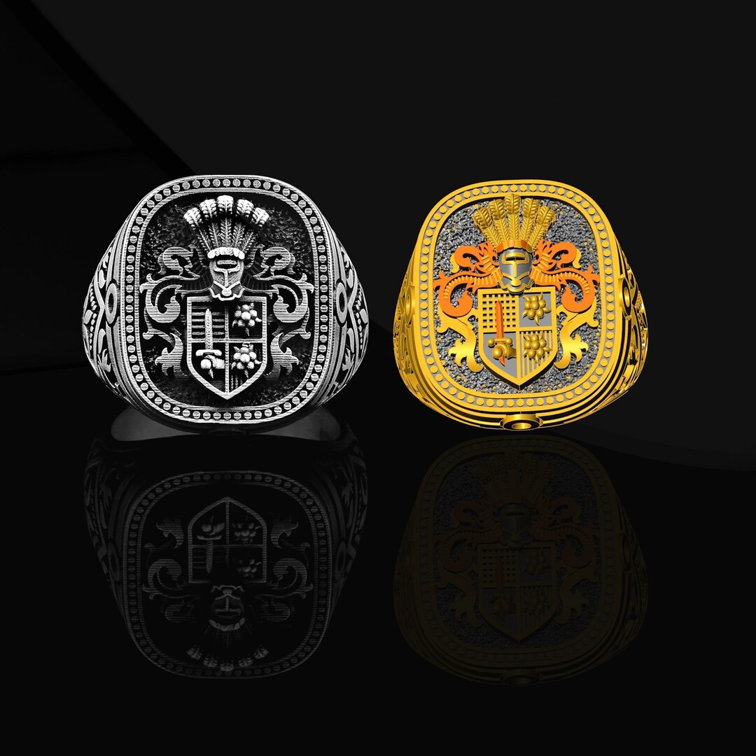 Mens Coat of Arms 925 Sterling Silver Design Ring for Man, Unique Mens ...