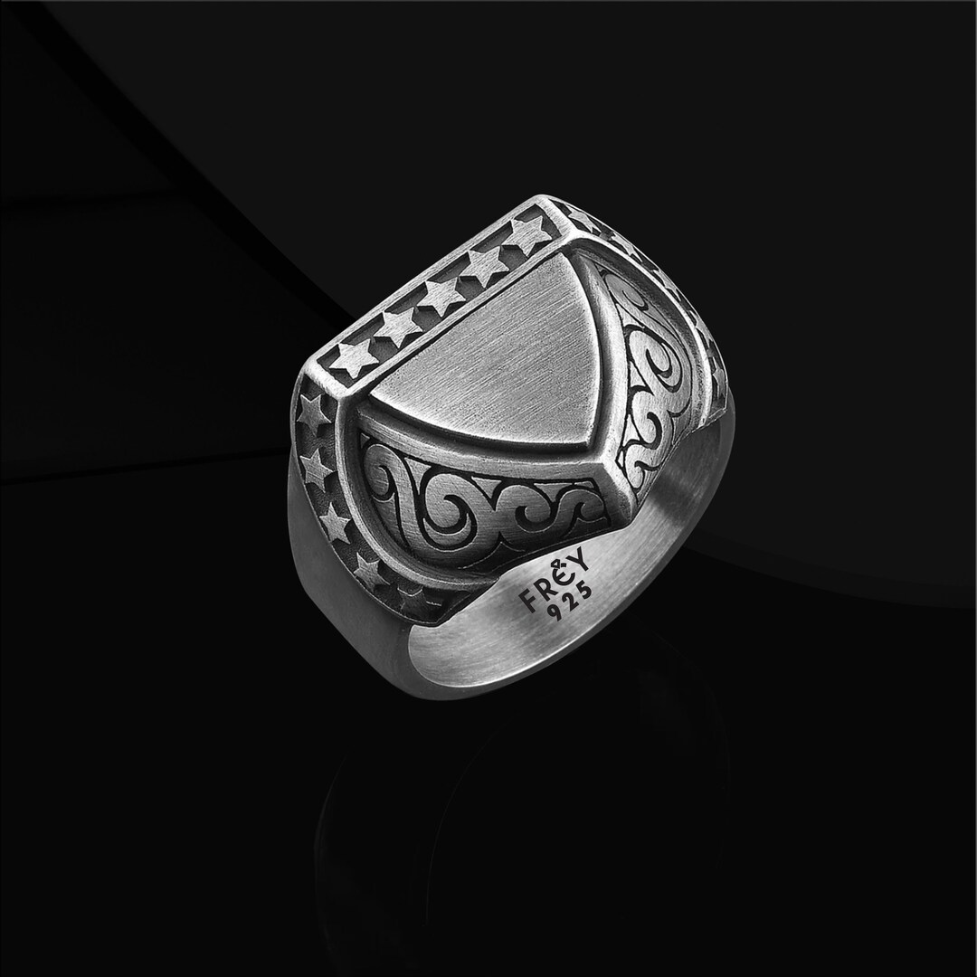 Signet Shield 925 Sterling Silver Ring Gift for Man, Silver Rings ...