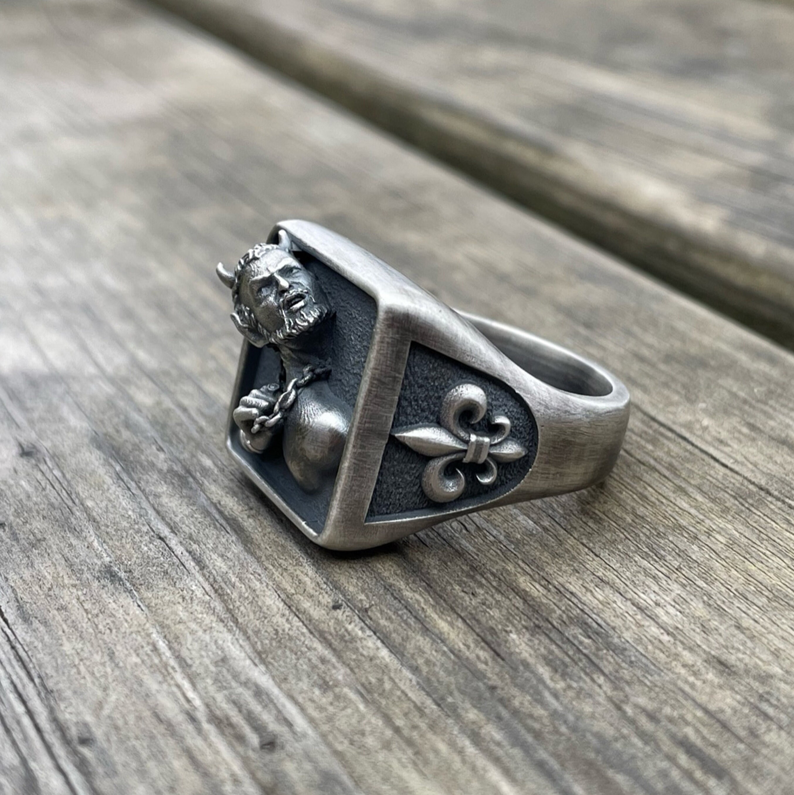 Baphomet Silver Goat Head Satanic Religion Deity Pagan Ring | Etsy