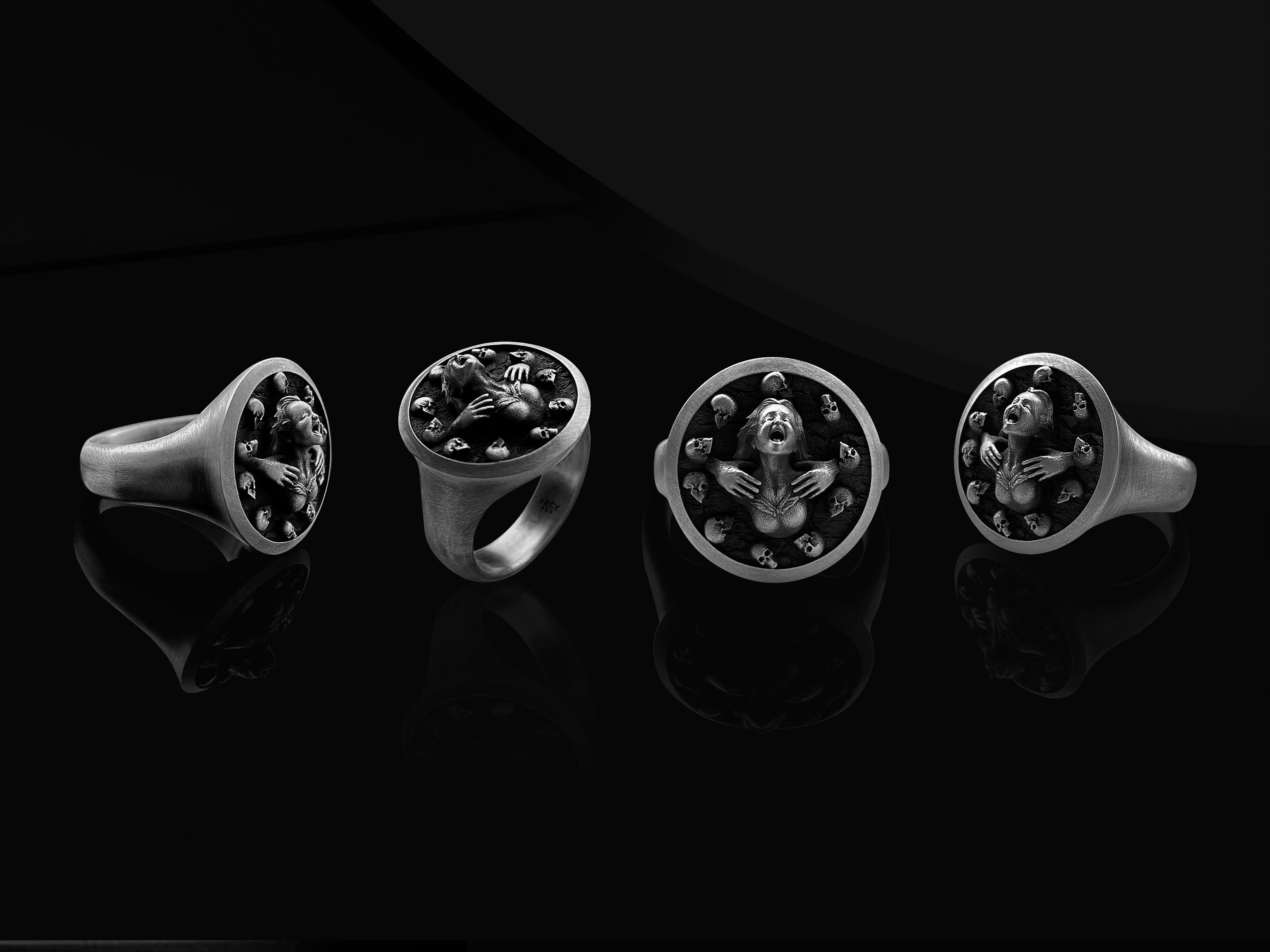 Oxidized Sterling Silver Skull Ring: Screaming Girl Memento Mori - Etsy