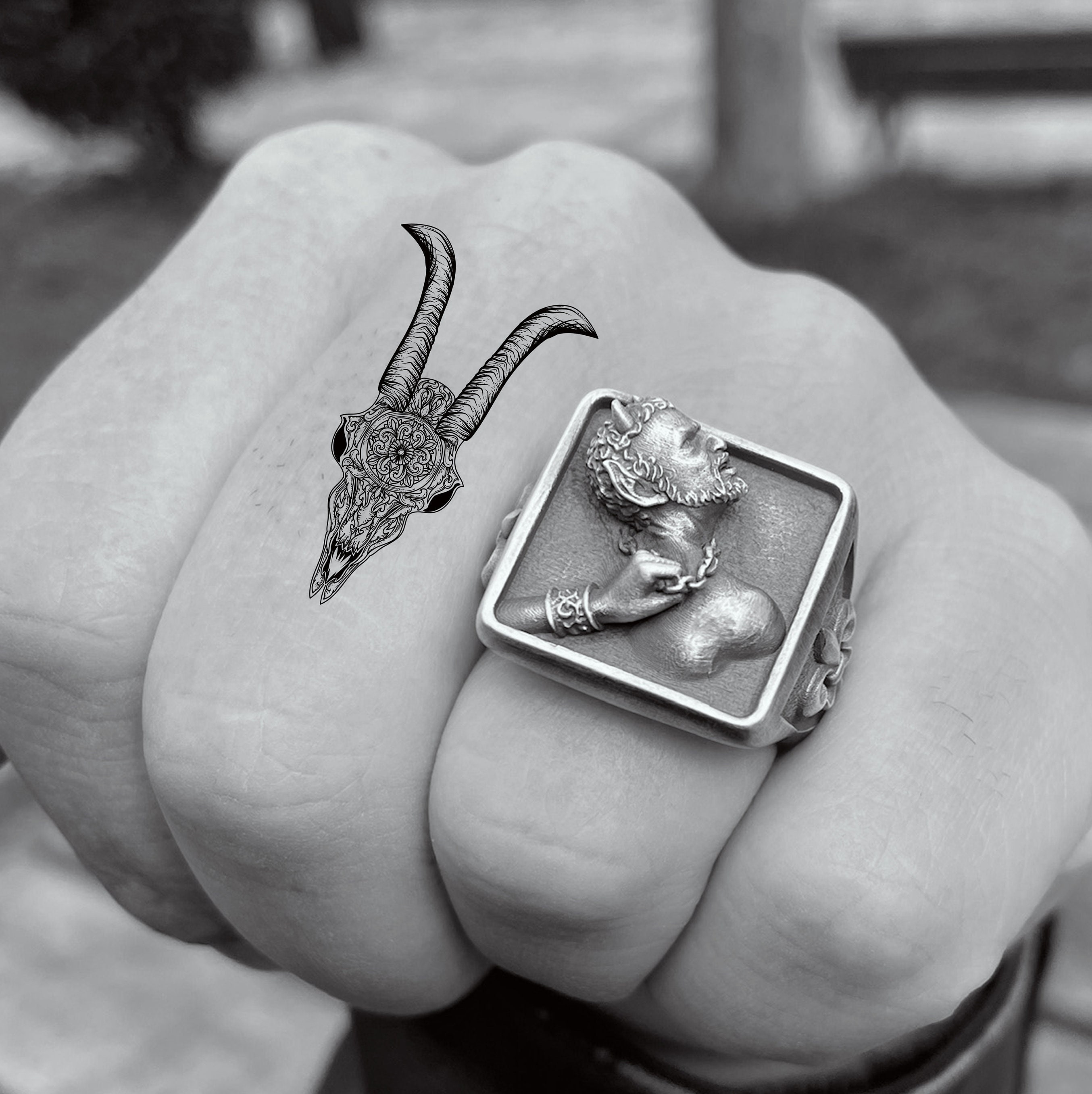 Baphomet Silver Goat Head Satanic Religion Deity Pagan Ring | Etsy