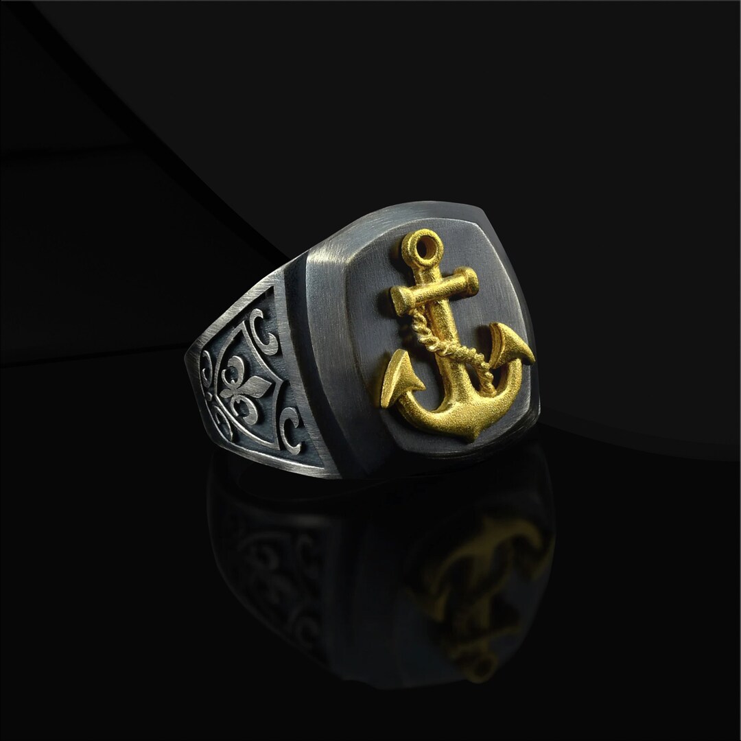 Seafaring Style Silver Anchor Ring for Ship Captains, Sterling Silver ...