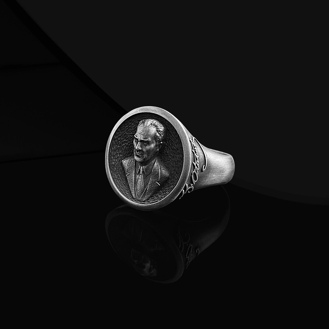 925 Sterling Silver Ataturk Portrait Ring for Men, Mustafa Kemal ...