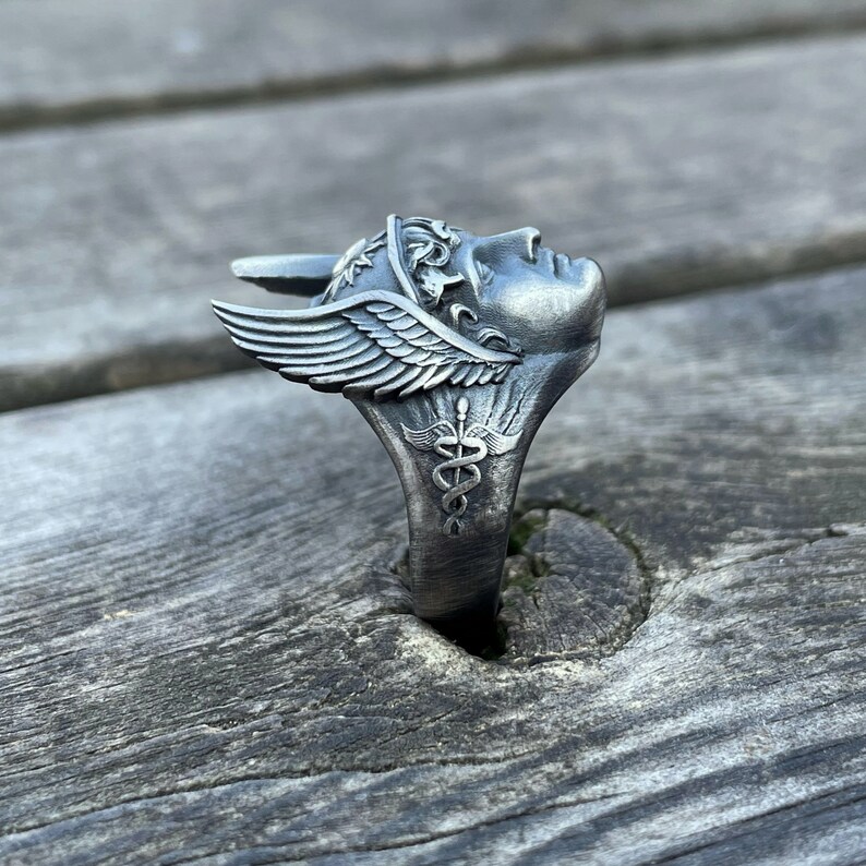 Hermes With Winged Helmet Ring Engraved Caduceus on Side - Etsy