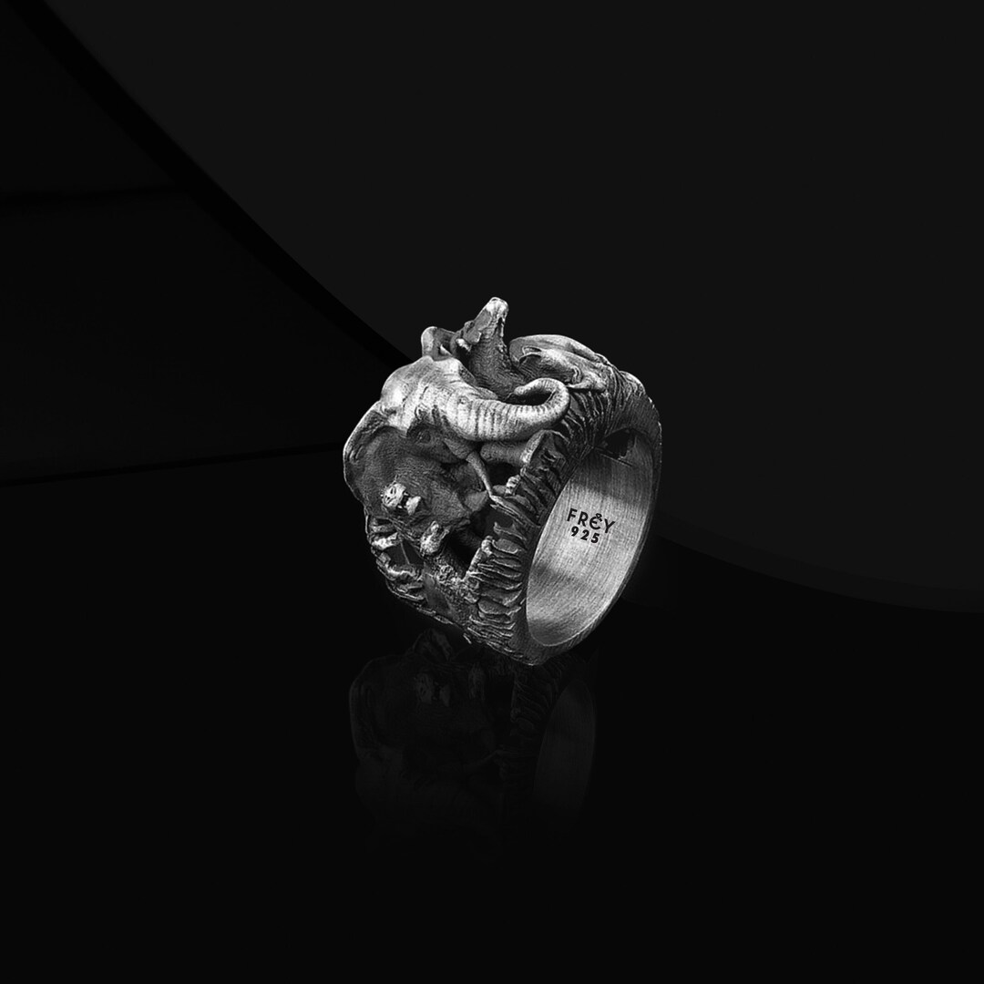 African African Bush Elephant Men's Ring, Men's Lion Ring, Silver ...