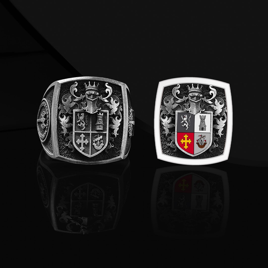 Custom Signet Ring Family Crest Coat of Arms Ring, Family Symbol Crest ...