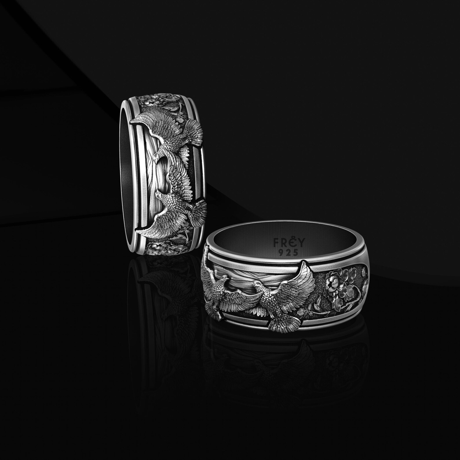 Oxidized Sterling Silver Dove Wedding Ring - Peace Symbol Jewelry - Etsy