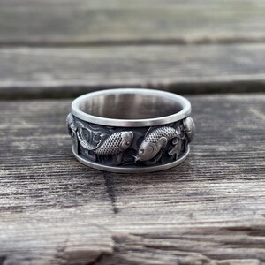 Oxidized Sterling Silver Koi Fish Ring: Japanese Carp Band - Etsy