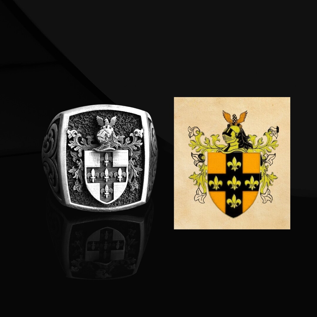 Handmade Sterling Silver Family Crest Signet Ring - Custom Coat of Arms ...
