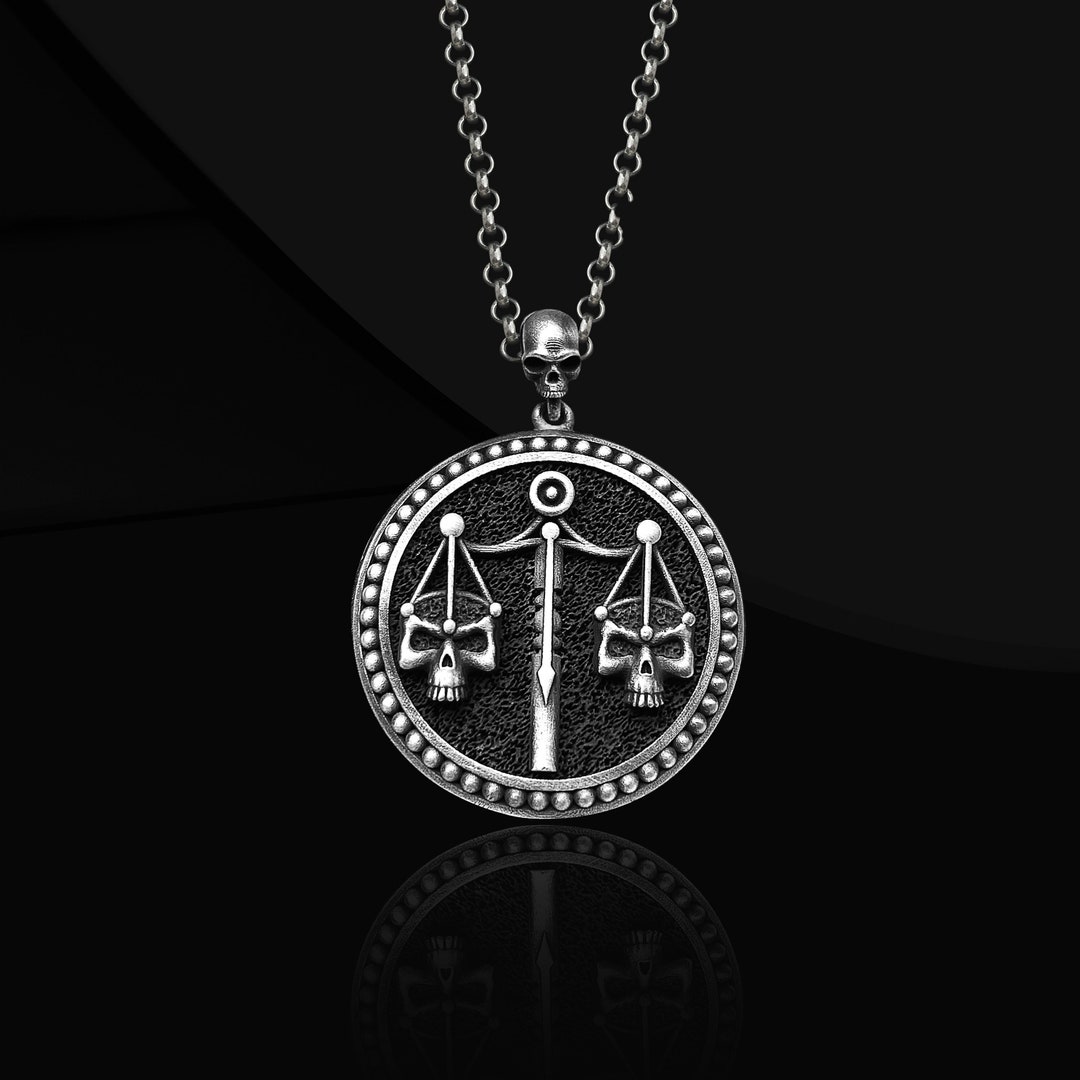 Sterling Silver Libra Skull Necklace: Goth Zodiac Biker Jewelry - Etsy