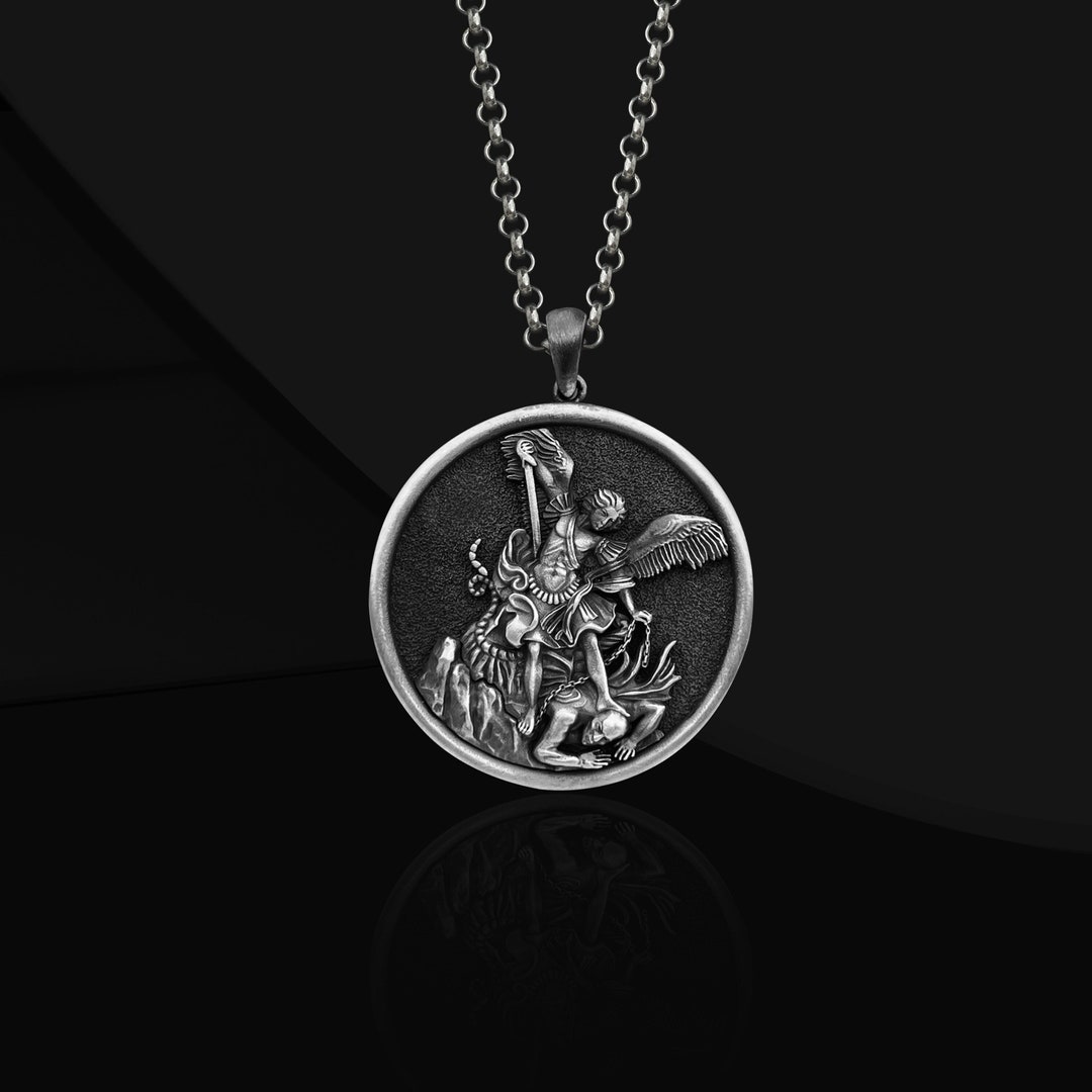 Archangel Saint Michael Silver Medallion, Customizable Archangel Saint ...