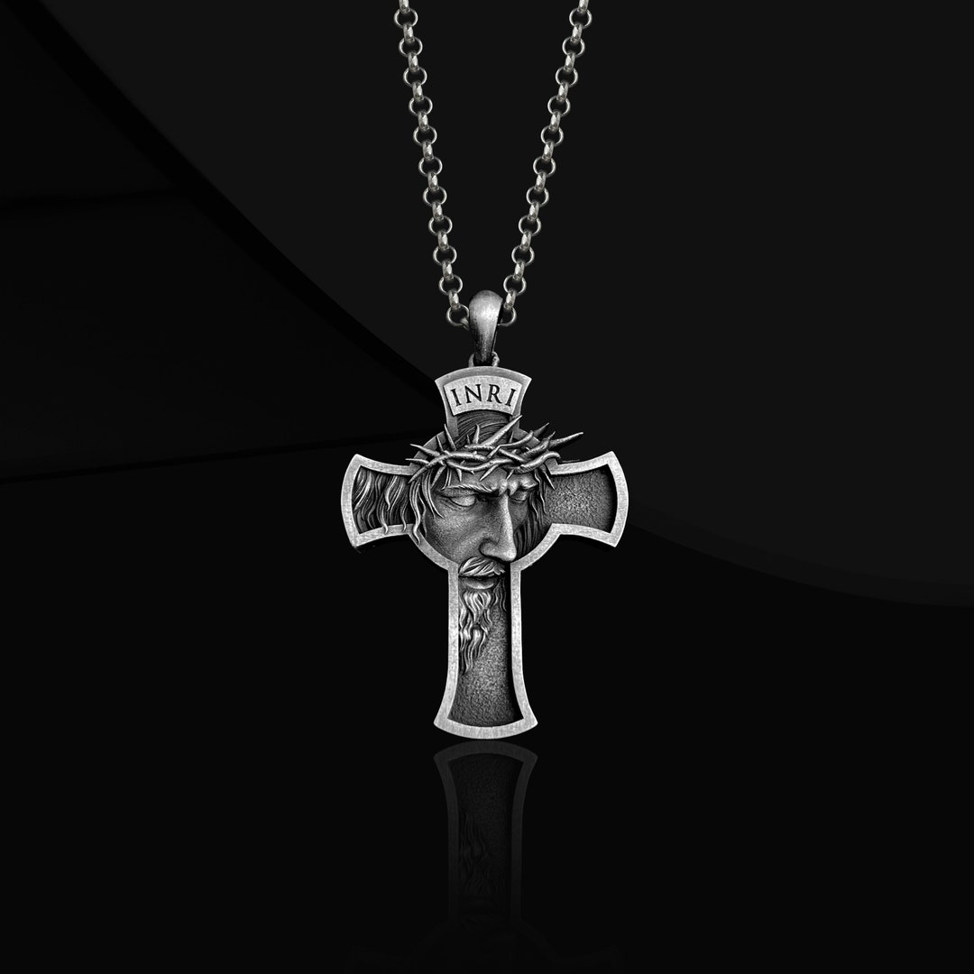 Jesus Christ 925 Sterling Silver Cross Pendant, Engraved Jesus Cross ...