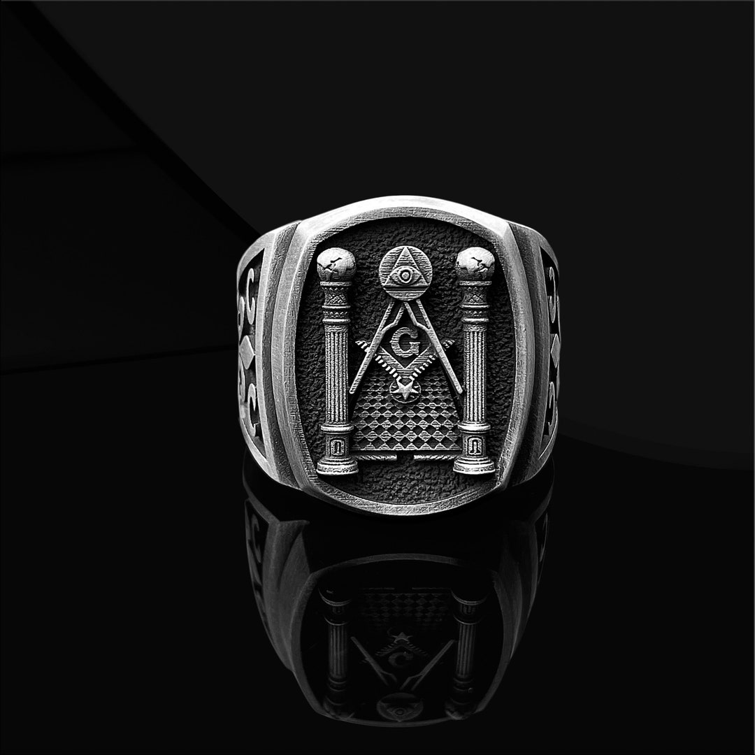 Símbolo de maestro masón hecho a mano con anillo de hombre de plata de ...