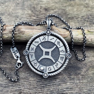 Handmade Sterling Silver Gemini Zodiac Necklace: Astrology Pendant - Etsy