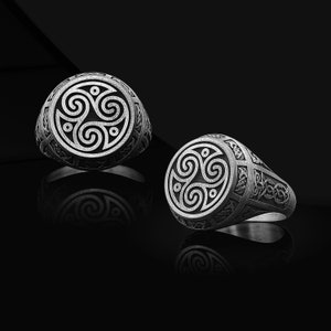 Triskelion Male Signet Ring Male Celtic Ring Unique Rings for Men ...