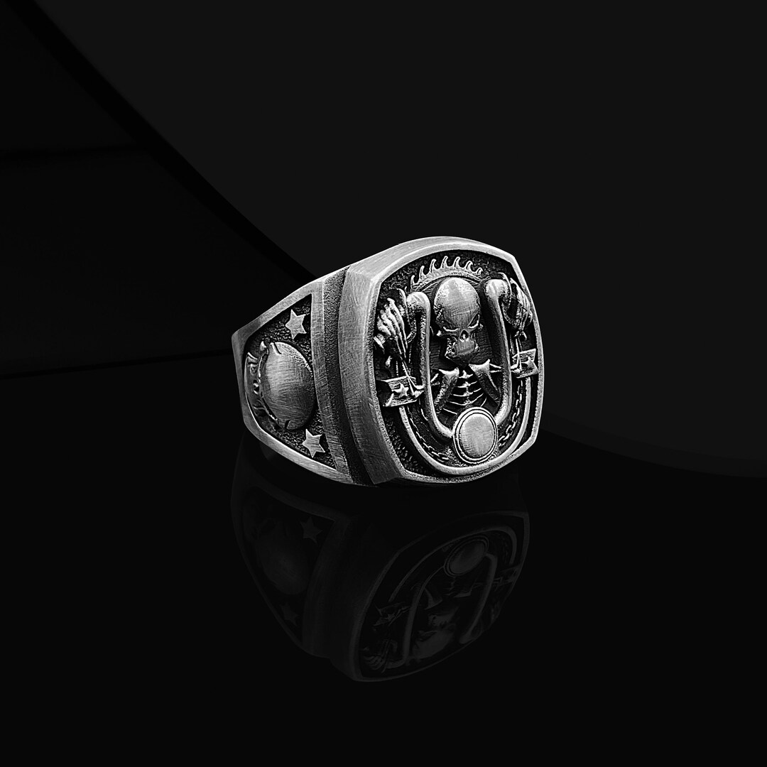 Biker Skull Sterling Silver Cool Mens Ring, Motorcycle Vintage Gothic ...