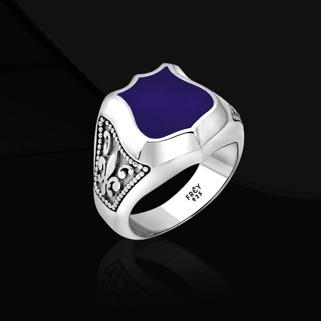 Fleur De Lis Knight Shield Ring Gift for Man, 925 Sterling Silver ...