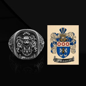 Custom Family Crest Signet Ring: Sterling Silver Coat of Arms - Etsy