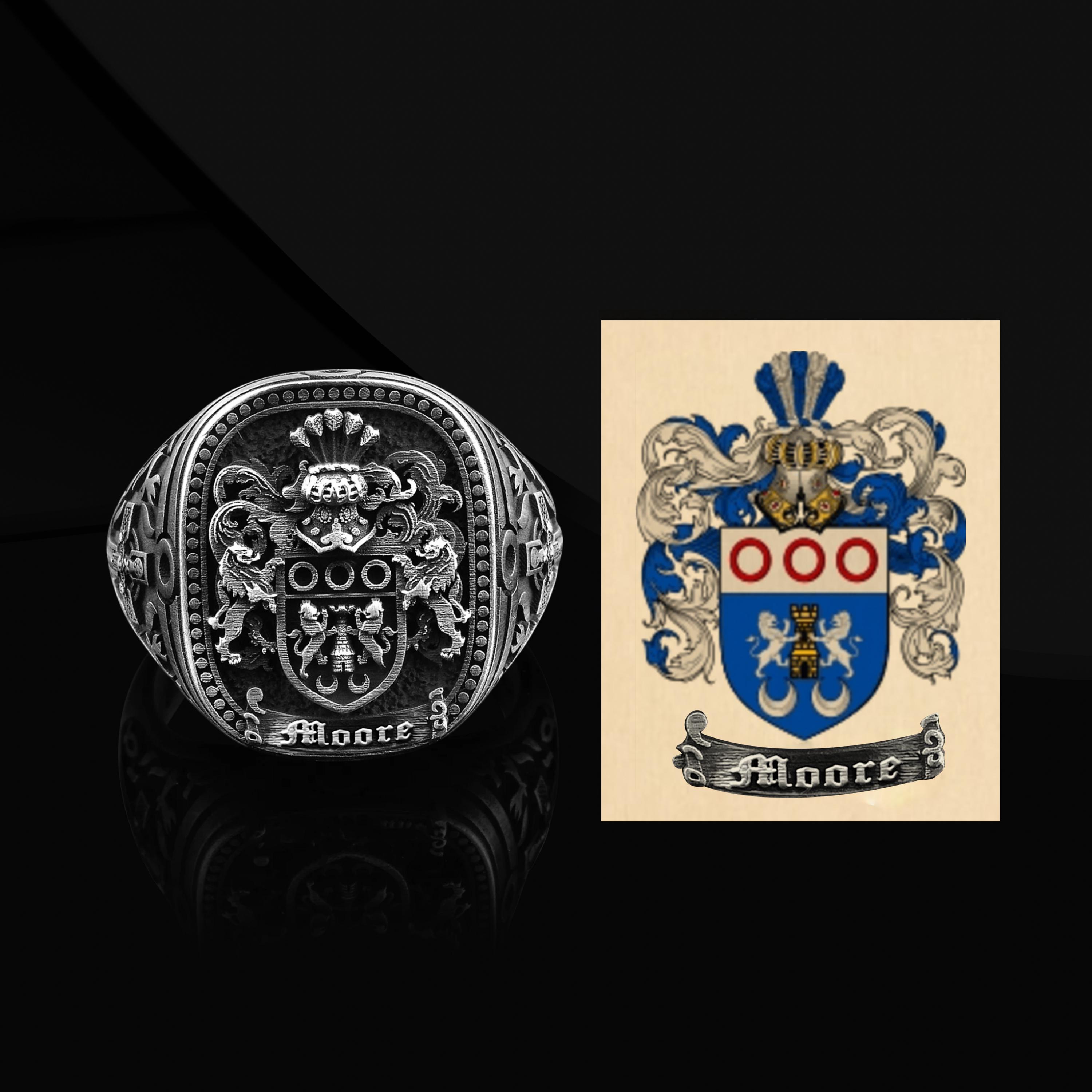 Custom Family Crest Signet Ring: Sterling Silver Coat of Arms - Etsy