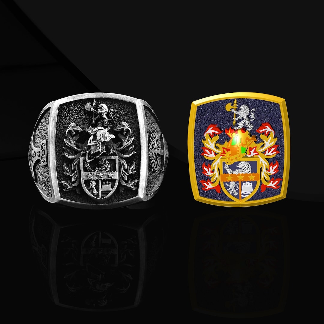 Family Crest Signet Ring Coat of Arms Ring Custom Rings for Men Signet ...