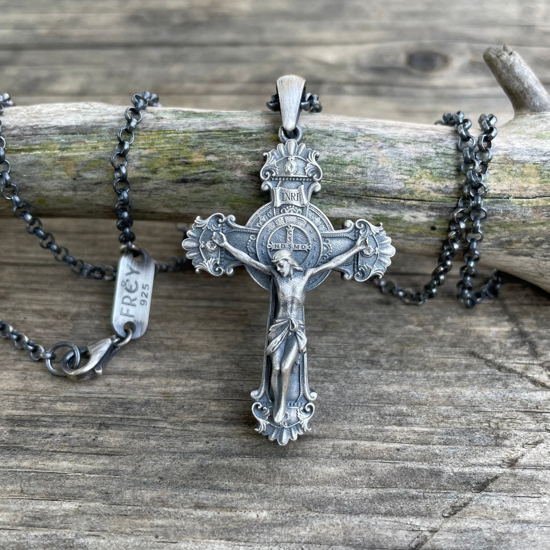 Sterling Silver Jesus Christ Cross Pendant: Ornate Crucifix, Christian ...