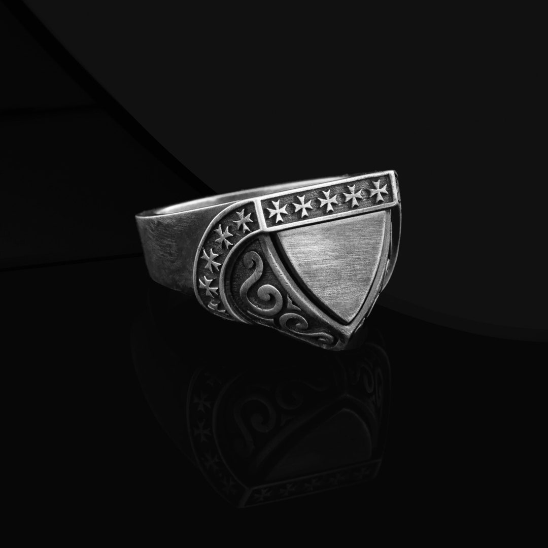 925 Sterling Silver Signet Shield Ring Gift for Man, Silver Rings ...