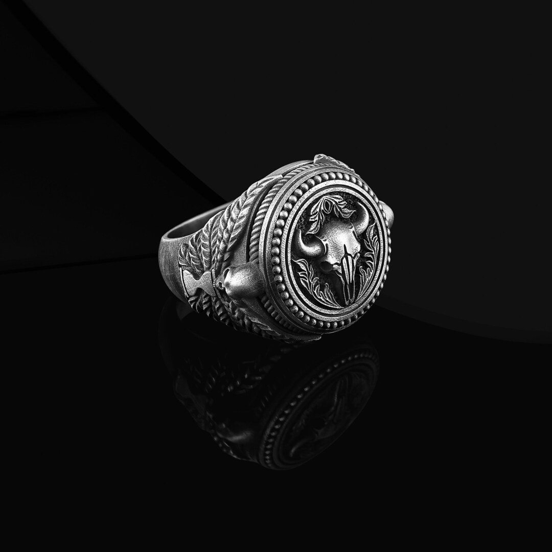 Memento Mori Taurus Biker Ring for Men in Sterling Silver ...