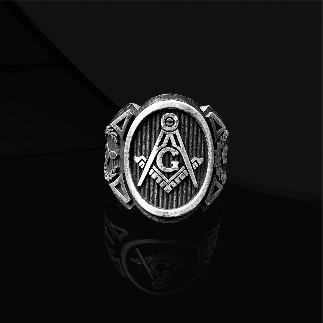 Master Mason Ring for Him, Silver Masonic Ring - Men Freemason Unique ...