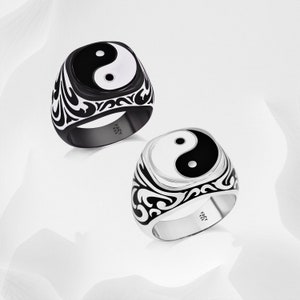 Tai Chi 925 Sterling Silver Signet Ring for Men, Meditation Ring Yin ...