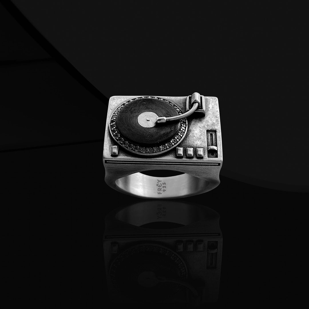 Sterling Silver Record Player Ring: Zircon Stone Turntable Jewelry - Etsy