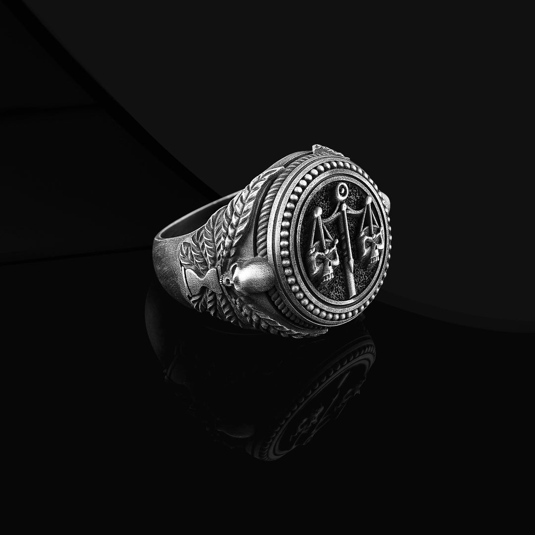 Libra Memento Mori Zodiac Signet Ring in Oxidized Silver, Libra Memento ...