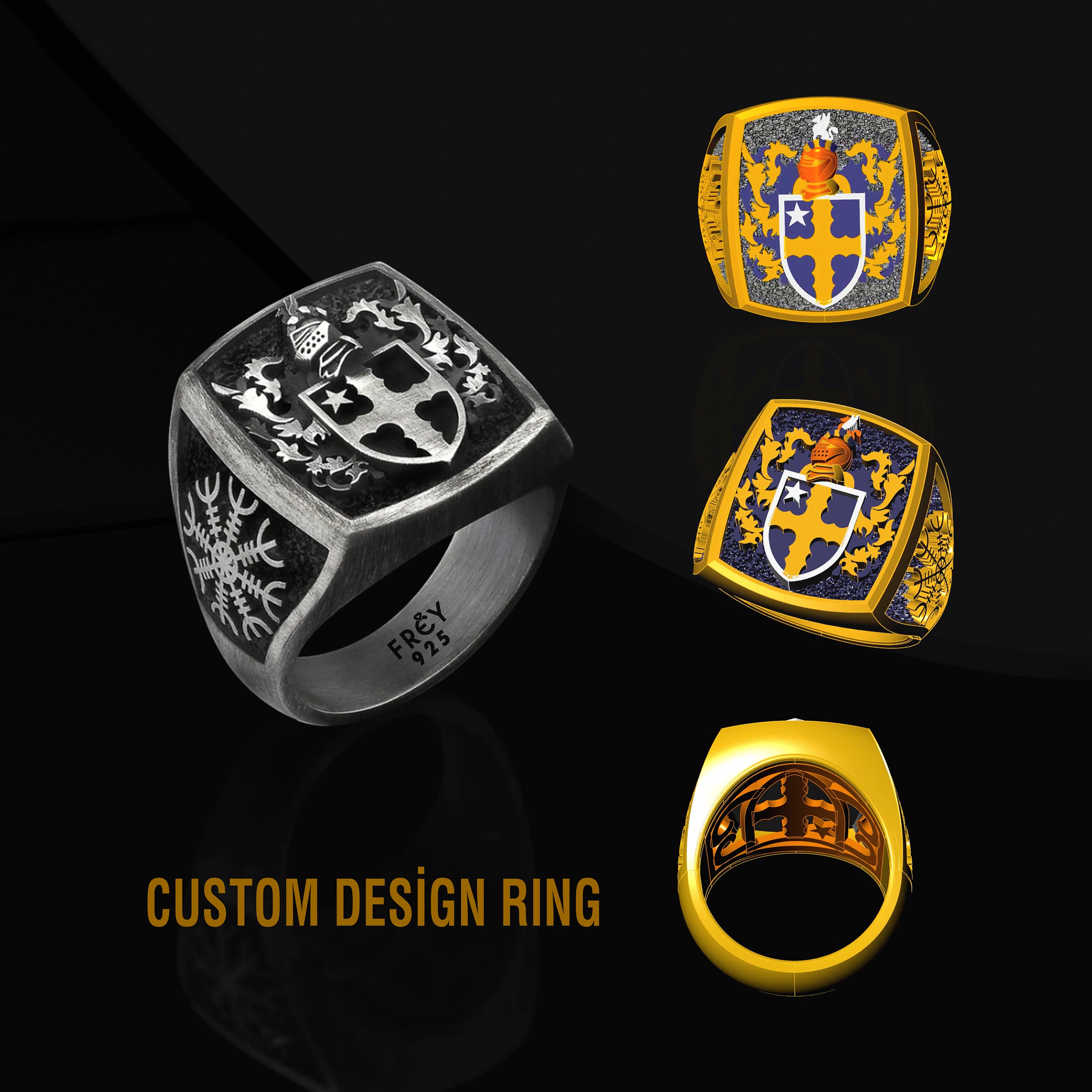 Coat of Arms 925 Sterling Silver Design Ring for Mens Unique - Etsy
