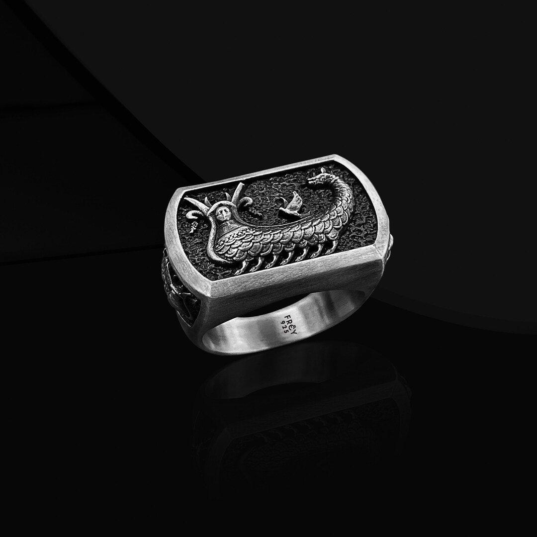 Basilisk 925 Sterling Silver Oxide Women's Silver Ring, Shahmeran Ring ...