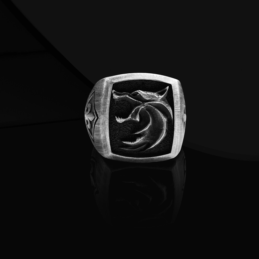 Wolf Witcher Sterling Silver Ring for Men, Engraving Silver Wolf Men ...